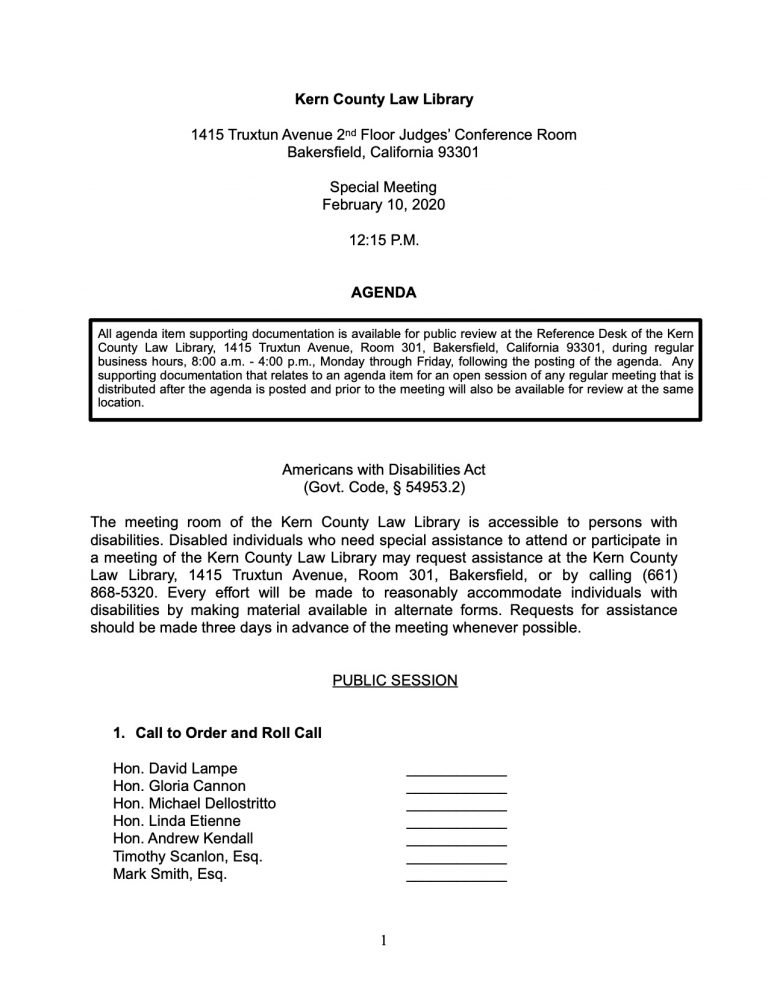 Special Agenda - Kern County Law Library