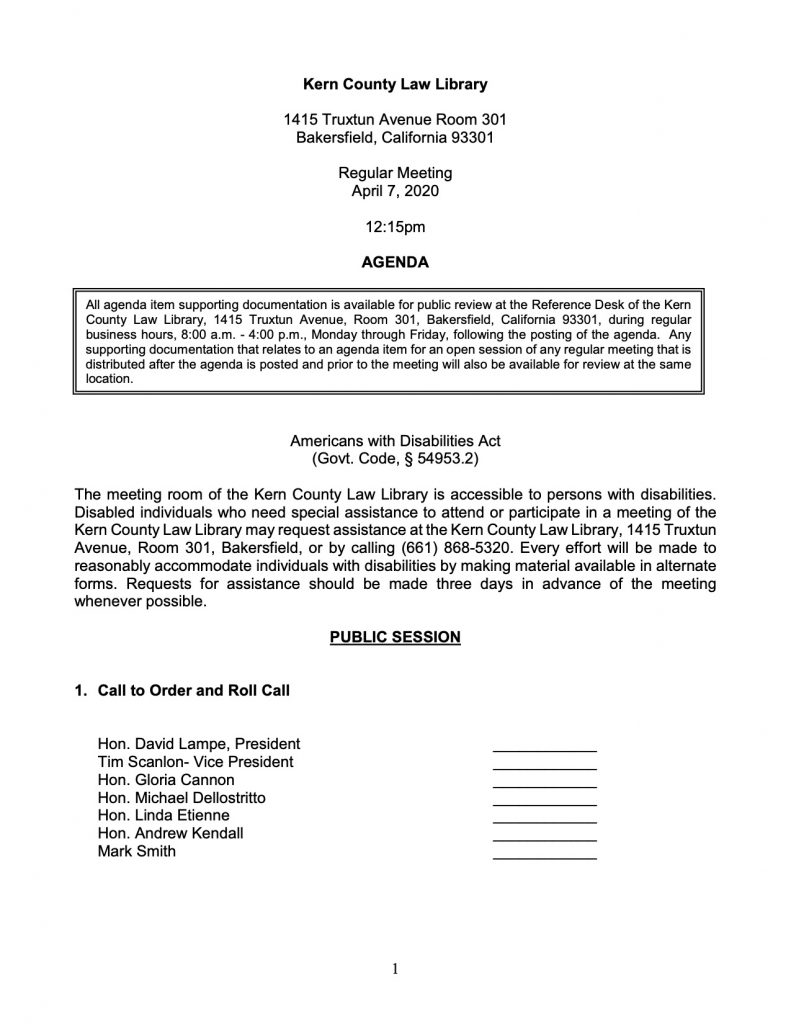 Upcoming Meeting April 7,2020 - Kern County Law Library
