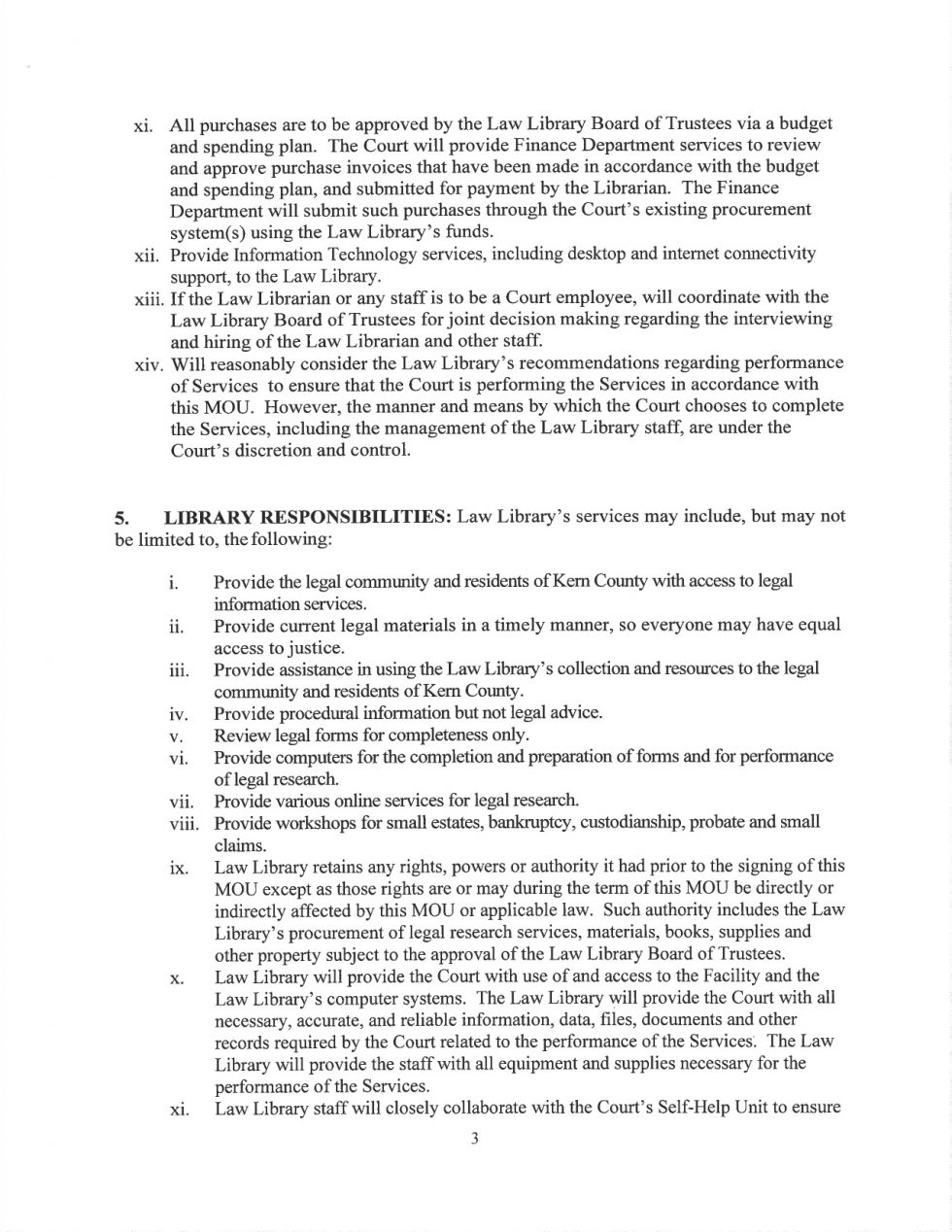 MEMORANDUM OF UNDERSTANDING - Kern County Law Library